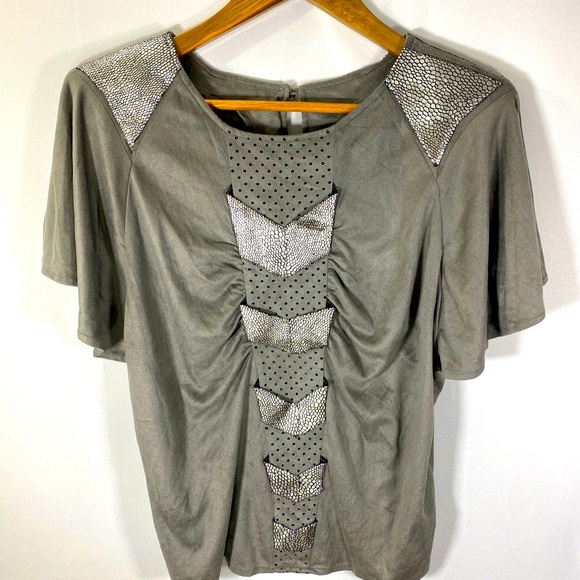 Aryn K | Tops | Aryn K 8s90s Flair Gray Top Mint Sz Med | Poshmark